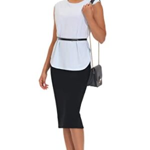 THE GYM PEOPLE Women's High Waist Tummy Control Pencil Skirts Stretchy Bodycon Midi Skirt Below Knee with Back Slit Black