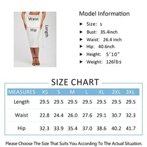 THE GYM PEOPLE Women's High Waist Tummy Control Pencil Skirts Stretchy Bodycon Midi Skirt Below Knee with Back Slit Black