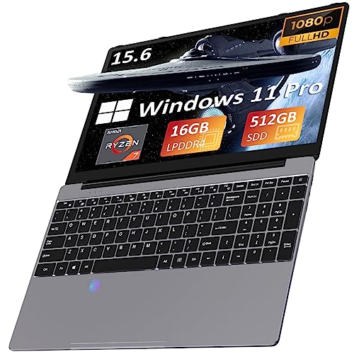 Auusda Laptop Computer with 16GB DDR4 512GB SSD, AMD Ryzen 7 3700U Up to 4.0 GHz, 15.6" 1920x1080 IPS, Backlit Keyboard, Fingerprint Unlock, Cooling Fan, Webcam, HDMI, USB-A x2, Windows 11 Pro