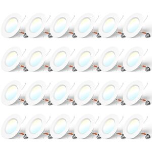 amico 24 pack 5/6 inch 5cct led recessed lighting, dimmable, 12.5w=100w, 950lm, 2700k/3000k/4000k/5000k/6000k selectable, retrofit can lights with baffle trim, ic & damp rated - etl & fcc certified