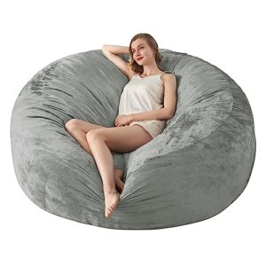 xiecuva bean bag chair cover (not a full bean bag), large round soft fluffy ultra-fine fiber velvet sofa bed cover, lazy sofa bed cover, 6ft light drey (cover only, no filler)