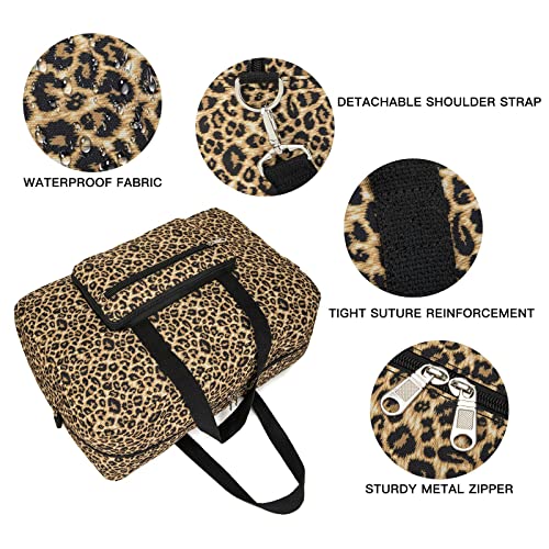 EXYANGEE Foldable Travel Duffel Bag, Medium Women's Weekender and Overnight bag carry on Luggage bag for Women and Girl（leopard）