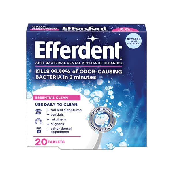 Efferdent Denture & Retainer Cleanser Tablets, Essential Clean, 20 Tablets (Pack of 4)