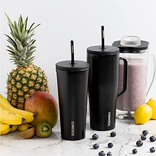 Corkcicle Tumbler With Straw,Lid, and Handle, Reusable Water Bottle, Triple Insulated Stainless Steel Travel Mug, BPA Free, Keeps Beverages Cold for 12 Hours and Hot for 5 Hours, Matte Black, 30 oz