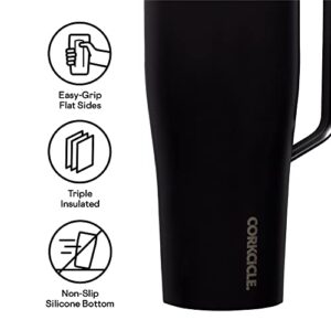 Corkcicle Tumbler With Straw,Lid, and Handle, Reusable Water Bottle, Triple Insulated Stainless Steel Travel Mug, BPA Free, Keeps Beverages Cold for 12 Hours and Hot for 5 Hours, Matte Black, 30 oz