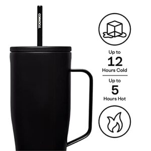 Corkcicle Tumbler With Straw,Lid, and Handle, Reusable Water Bottle, Triple Insulated Stainless Steel Travel Mug, BPA Free, Keeps Beverages Cold for 12 Hours and Hot for 5 Hours, Matte Black, 30 oz