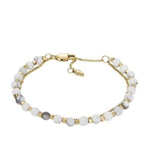 fossil women's stainless steel gold-tone beaded bracelet, color: gold/howlite (model: jf04443710)