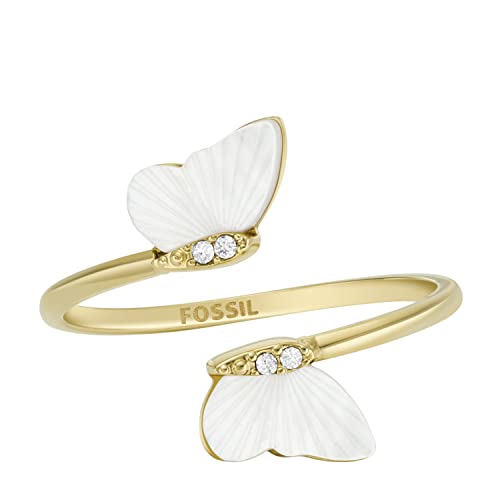 Fossil Women's Stainless Steel MOP Butterfly Ring, Color: Gold (Model: JF04423710)