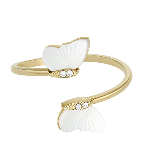 Fossil Women's Stainless Steel MOP Butterfly Ring, Color: Gold (Model: JF04423710)