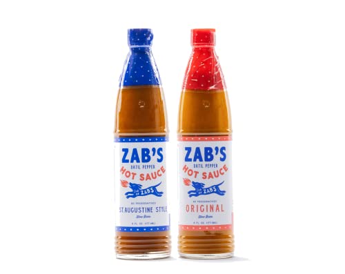 Zab's Original and St. Augustine Style Hot Sauce 2-Pack Bundle, Classic Hot Sauce Set, Signature Slow Burn from Rare Datil Peppers, Gift for Hot Sauce Lovers, Food Lovers and Home Cooks, GF/Vegan, Made in USA, (6 Fl. Oz., 2 count with Vintage Design Kraft