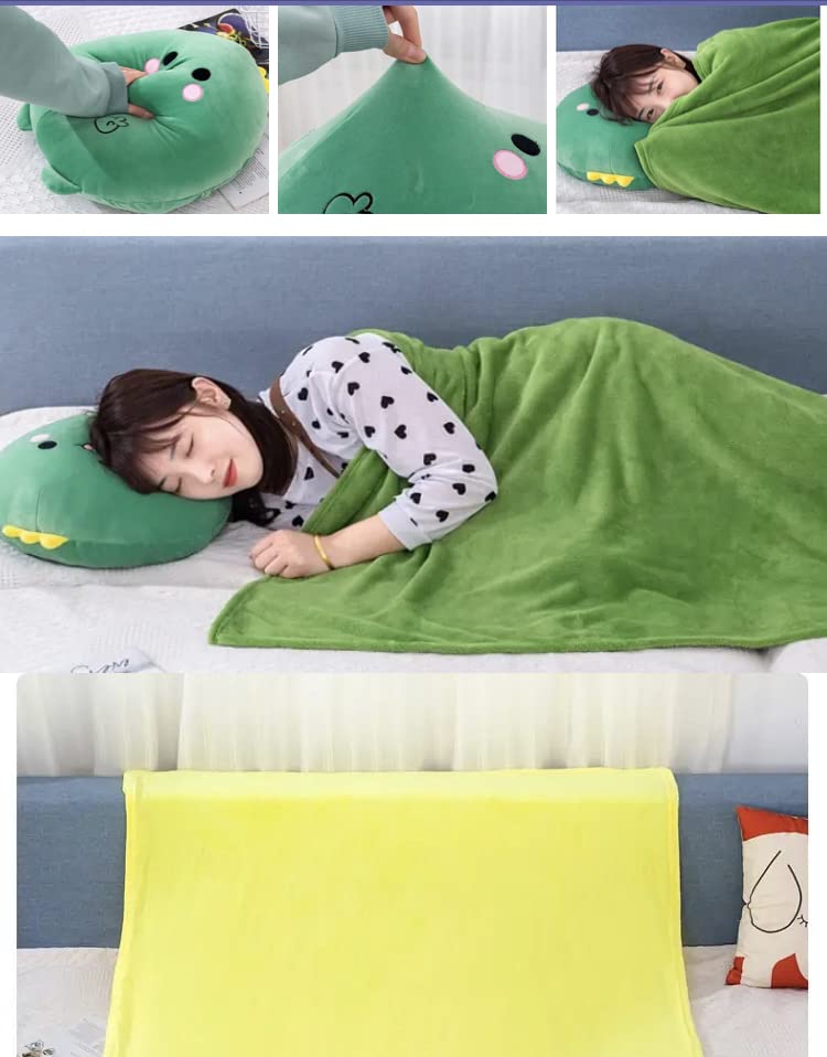 Plush Stuffed Animal Pillow Toy with Blanket Hugging Cute Anime Throw Pillow with Coral Fleece Blanket (EXCELENT Quality) (Dinosaur)