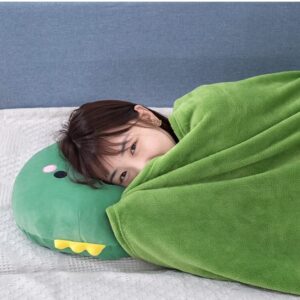 Plush Stuffed Animal Pillow Toy with Blanket Hugging Cute Anime Throw Pillow with Coral Fleece Blanket (EXCELENT Quality) (Dinosaur)