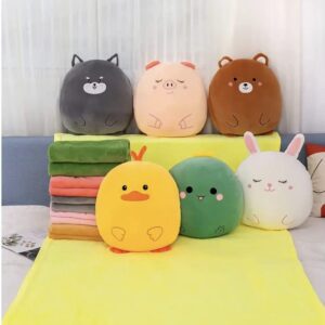 Plush Stuffed Animal Pillow Toy with Blanket Hugging Cute Anime Throw Pillow with Coral Fleece Blanket (EXCELENT Quality) (Dinosaur)