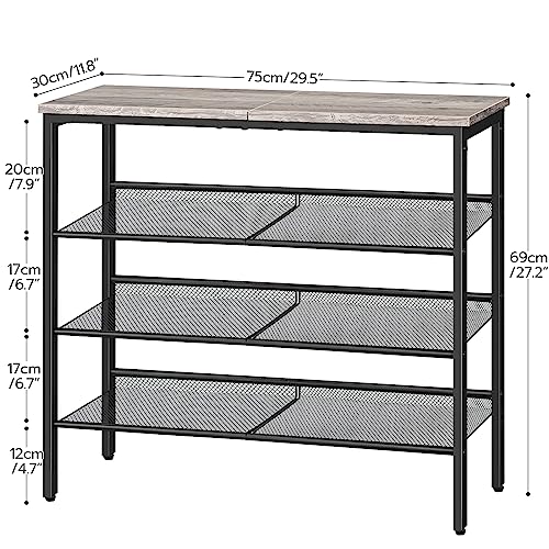 HOOBRO Shoe Rack, 4-Tier Shoe Rack, Shoe Shelf for Entryway, Closet, Holds 12-15 Pairs of Shoes, Shoe Storage Organizer with 3 Metal Mesh Shelves, Solid and Stable, Industrial, Greige BG42XJ01