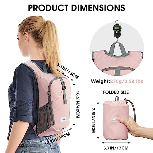 G4Free 10L Hiking Backpack, Lightweight Small Hiking Daypack Outdoor Travel Foldable Shoulder Bag, Pink