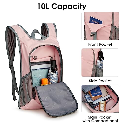 G4Free 10L Hiking Backpack, Lightweight Small Hiking Daypack Outdoor Travel Foldable Shoulder Bag, Pink