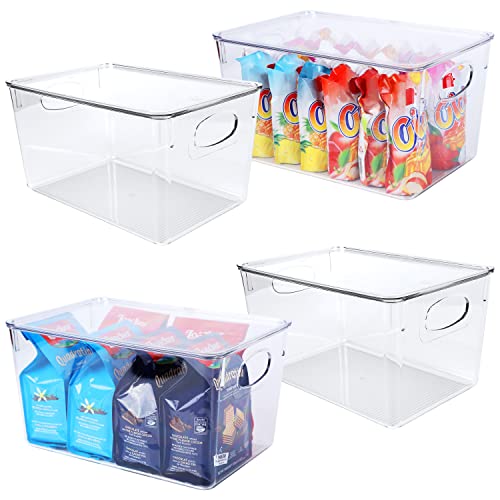 FORUP Plastic Clear Storage Bins with Lids, Kitchen Pantry Organization, Fridge Organizer, Stackable Food Storage Bin, 4 Pack