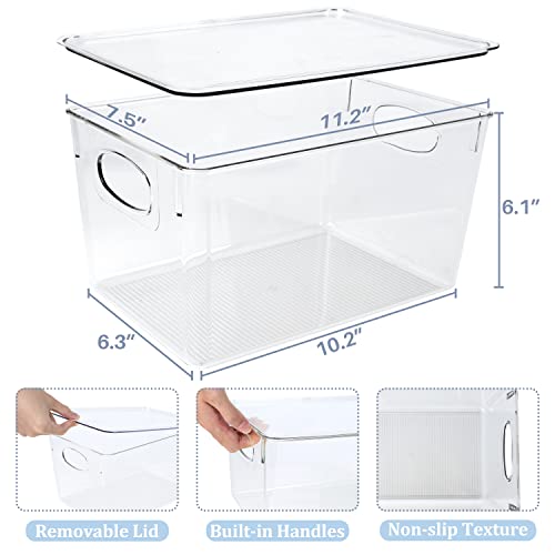 FORUP Plastic Clear Storage Bins with Lids, Kitchen Pantry Organization, Fridge Organizer, Stackable Food Storage Bin, 4 Pack