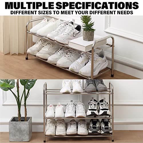 GREATSK 3-Tier Expandable Shoe Rack, Stackable and Adjustable Shoes Organizer Storage Shelf, Sturdy and Durable Metal Structure Free Standing Shoe Rack for Closet Entryway Doorway