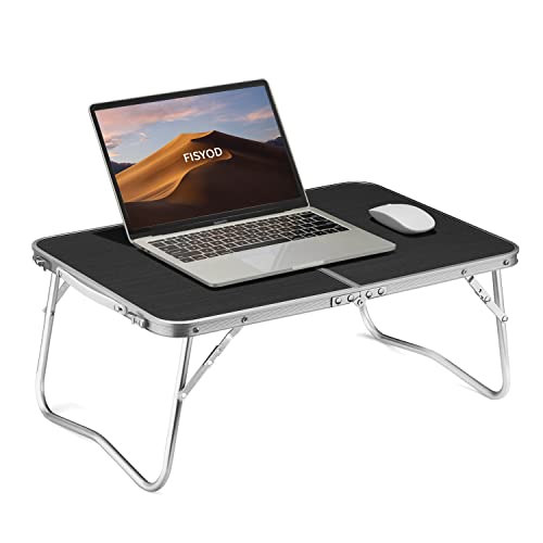 FISYOD Folding Laptop Table, Bed Table Lap Desk, Breakfast Tray Table, Portable Mini Picnic Study Reading Drawing Table, Folding in Half with Inner Storage Space (Dark Grey)