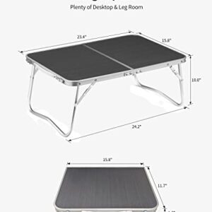 FISYOD Folding Laptop Table, Bed Table Lap Desk, Breakfast Tray Table, Portable Mini Picnic Study Reading Drawing Table, Folding in Half with Inner Storage Space (Dark Grey)