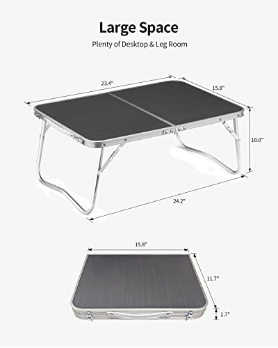 FISYOD Folding Laptop Table, Bed Table Lap Desk, Breakfast Tray Table, Portable Mini Picnic Study Reading Drawing Table, Folding in Half with Inner Storage Space (Dark Grey)