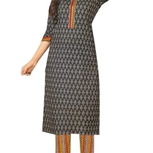 ladyline Casual Ethnic Printed Cotton Kurta with Pants set for Women Kurti (CPKP DTQU690)(48/Gray)