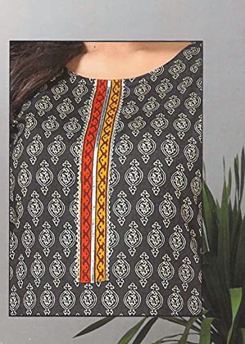 ladyline Casual Ethnic Printed Cotton Kurta with Pants set for Women Kurti (CPKP DTQU690)(48/Gray)