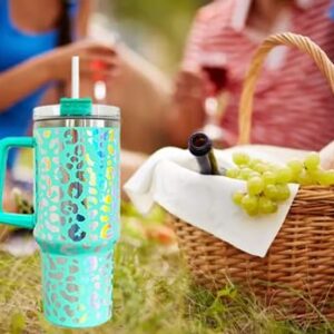 Holographic Leopard Tumbler 40 oz with Handle, Water Bottle, Gifts for Women & Men, Insulated Cup with Lid and Straw, Simple Modern, Water Bottles & Stanley Cups Trending Tumbler Gift 3D Green