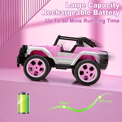 Carox Remote Control Car for Girls, Pink RC Car with Doll and Sticker for Ages 4-10 Years Old Girls, 80 mins with Rechargeable Battery, 1:16 Scale 2.4Ghz, Birthday for Grils,OX11S