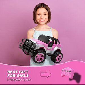 Carox Remote Control Car for Girls, Pink RC Car with Doll and Sticker for Ages 4-10 Years Old Girls, 80 mins with Rechargeable Battery, 1:16 Scale 2.4Ghz, Birthday for Grils,OX11S