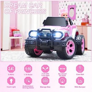 Carox Remote Control Car for Girls, Pink RC Car with Doll and Sticker for Ages 4-10 Years Old Girls, 80 mins with Rechargeable Battery, 1:16 Scale 2.4Ghz, Birthday for Grils,OX11S