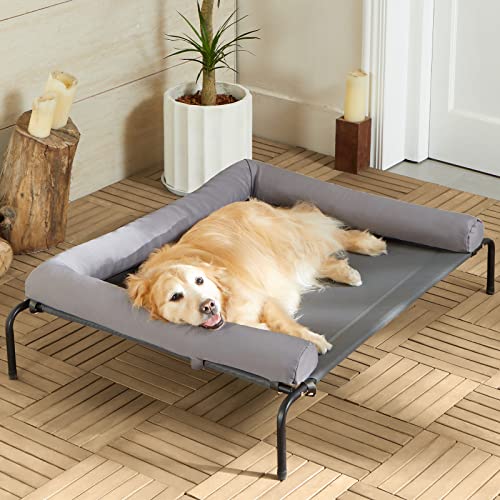 RRPETHOME Large Elevated Cooling Dog Bed,Raised Dog Cots Beds for Large Dogs,Outdoor Dog Bed for Large Dogs,Chew Proof Portable Cooling Pet Cot Skid-Resistant Feet,Frame with Breathable Mesh