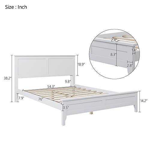 SECOLI Wooden Full Bed Frame Modern White Solid Wood Full Platform Bed