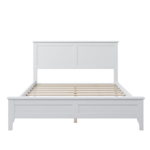 SECOLI Wooden Full Bed Frame Modern White Solid Wood Full Platform Bed