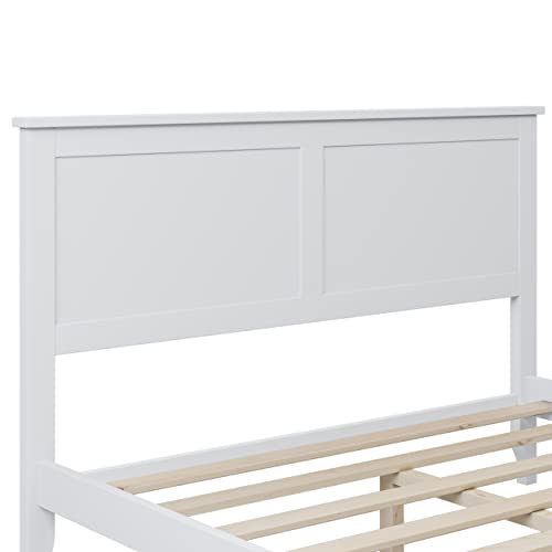 SECOLI Wooden Full Bed Frame Modern White Solid Wood Full Platform Bed