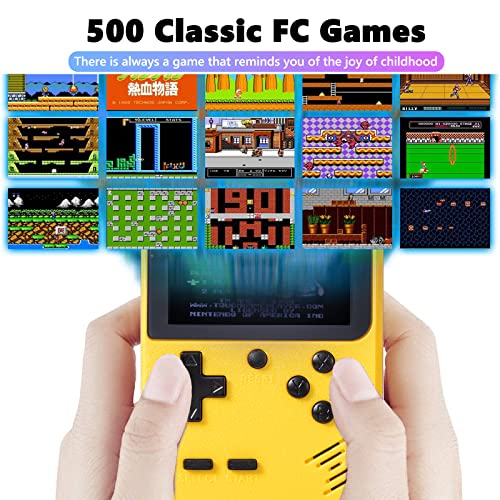 Ormosiat Retro Mini 500 Non-Repeating Classic FC Games Portable Video Handheld Game Console.3.0-inch Screen.1020mAh (500_Yellow)