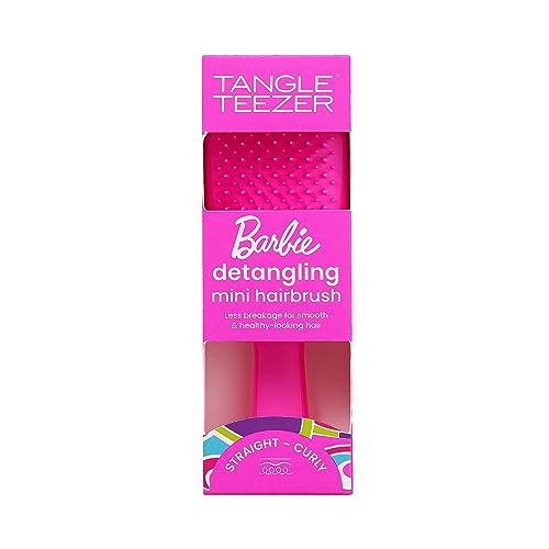 Tangle Teezer x Barbie The Mini Ultimate Detangling Brush, Dry and Wet Hair Brush Detangler for Traveling and Small Hands, Totally Pink