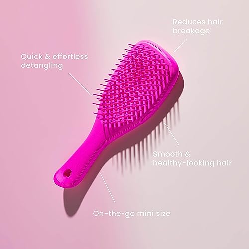 Tangle Teezer x Barbie The Mini Ultimate Detangling Brush, Dry and Wet Hair Brush Detangler for Traveling and Small Hands, Totally Pink