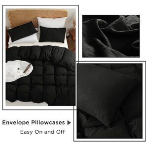 ATsense Duvet Cover Queen Size, Super Soft 100% Washed Microfiber 3 Piece Black Comforter Cover Bedding Set with Zipper Closure, 1 Duvet Cover 90x90 and 2 Pillowcases