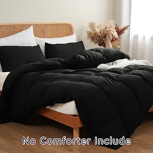 ATsense Duvet Cover Queen Size, Super Soft 100% Washed Microfiber 3 Piece Black Comforter Cover Bedding Set with Zipper Closure, 1 Duvet Cover 90x90 and 2 Pillowcases