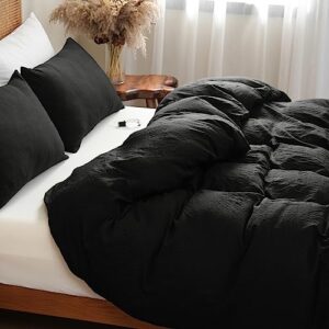 ATsense Duvet Cover Queen Size, Super Soft 100% Washed Microfiber 3 Piece Black Comforter Cover Bedding Set with Zipper Closure, 1 Duvet Cover 90x90 and 2 Pillowcases