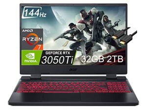 acer nitro 5 17.3" fhd 144hz (ddr5 32gb ram, 2tb pcle ssd, amd ryzen 7 6800h (beats intel i7-11800h), geforce rtx 3050 ti 4gb) gaming laptop, backlit kb, webcam, ray tracing, ist hdmi, win 11 home