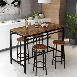 lamerge bar table set,dining table set for 4, kitchen table and chairs for 4,bar table with stools, bar height table and chairs for dining room, kitchen, restaurant and living room, 47in, rustic brown