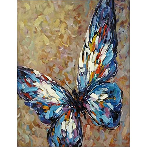 Teinsnis Butterfly Paint by Number for Adults Canvas, DIY Digital Butterfly Paint by Numbers, Butterfly Adult Paint by Number Kits, Acrylic Oil Number Painting Kits for Home Decor Gift 16"x20"