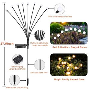 Solar Outdoor Garden Lights, 4-Pack 32 LED Solar Outside Firefly Lights with 2 Lighting Modes, Waterproof Swaying Solar Powered Lights for Pathway Yard Christmas Landscape Patio Decoration, Warm White