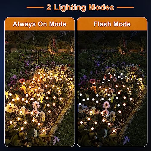 Solar Outdoor Garden Lights, 4-Pack 32 LED Solar Outside Firefly Lights with 2 Lighting Modes, Waterproof Swaying Solar Powered Lights for Pathway Yard Christmas Landscape Patio Decoration, Warm White