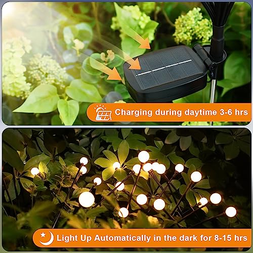 Solar Outdoor Garden Lights, 4-Pack 32 LED Solar Outside Firefly Lights with 2 Lighting Modes, Waterproof Swaying Solar Powered Lights for Pathway Yard Christmas Landscape Patio Decoration, Warm White