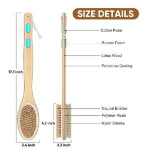 Shower Brush with Soft and Stiff Bristles, Long Handle Back Brush Dual-Sided, Wet & Dry Brush for Cellulite and Lymphatic