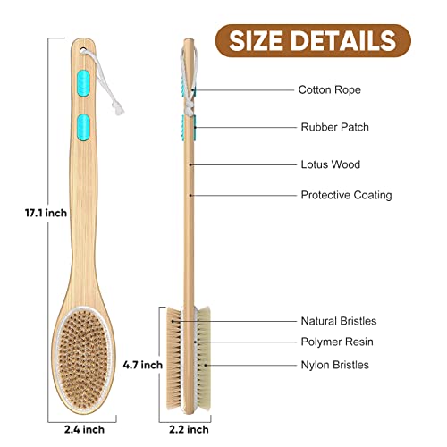 Shower Brush with Soft and Stiff Bristles, Long Handle Back Brush Dual-Sided, Wet & Dry Brush for Cellulite and Lymphatic